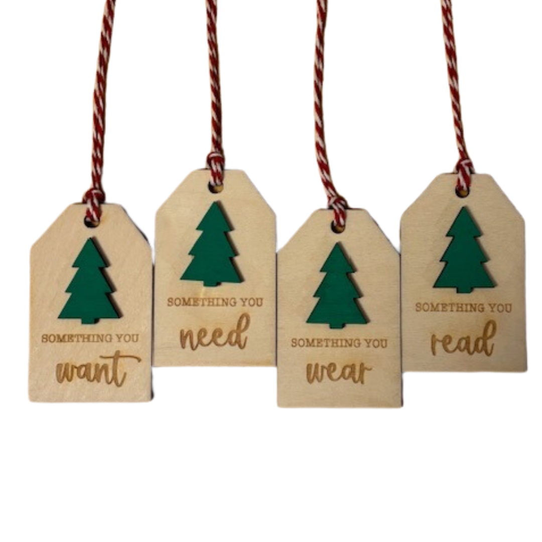 Wooden Christmas Gift Tags, Holiday Gift Tag Set, Festive Tree and Sno ...